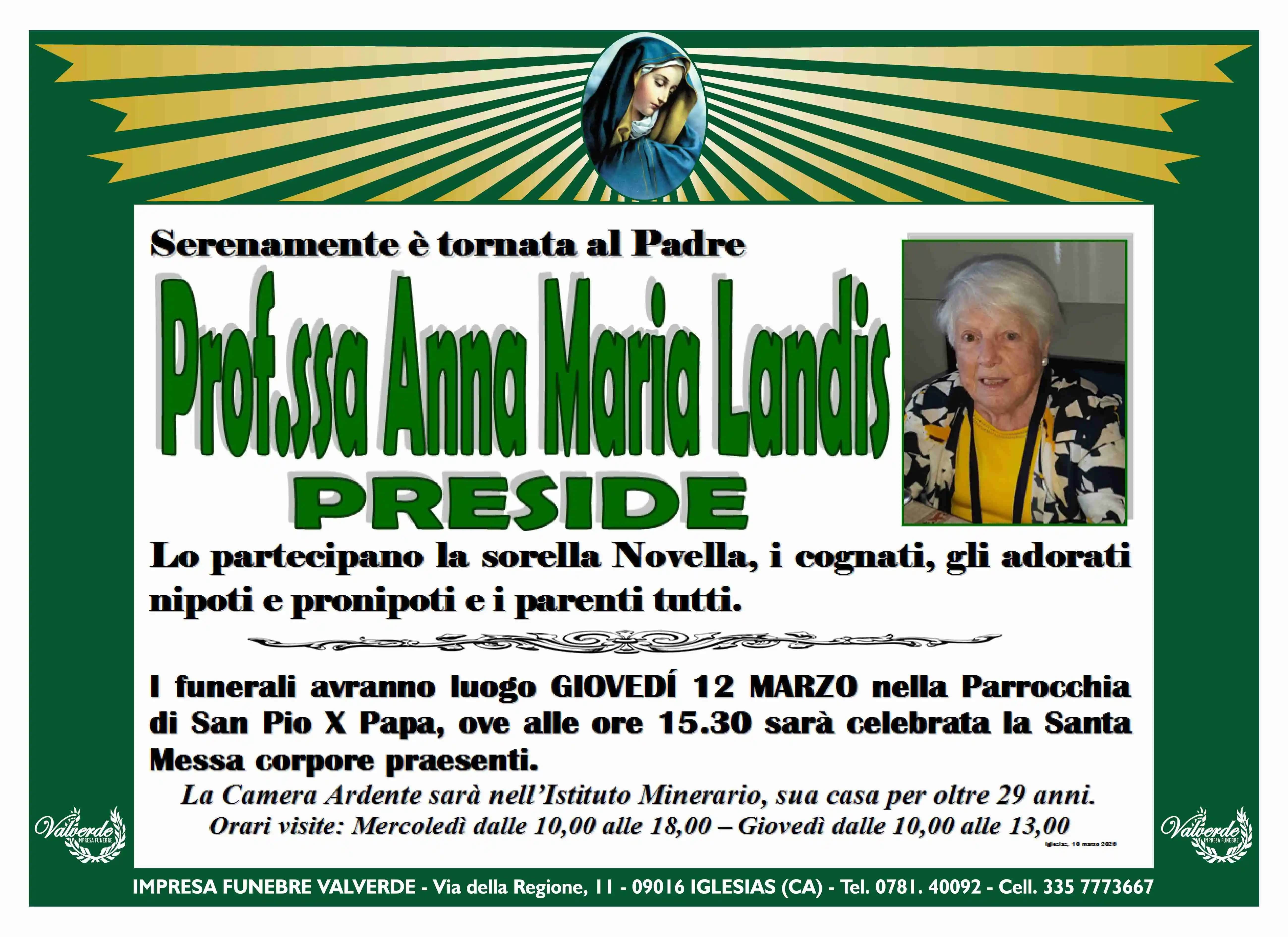 Funerali e annunci funebri a Iglesias | Anna Maria Landis - Funer24
