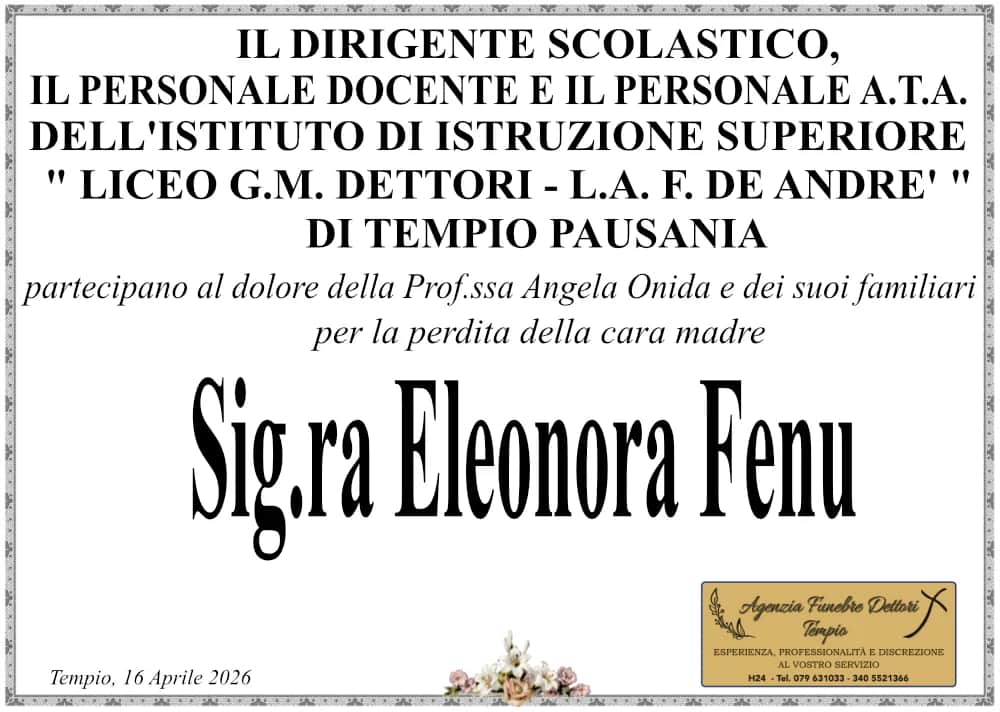 Funerali e annunci funebri a | Eleonora Fenu - Funer24