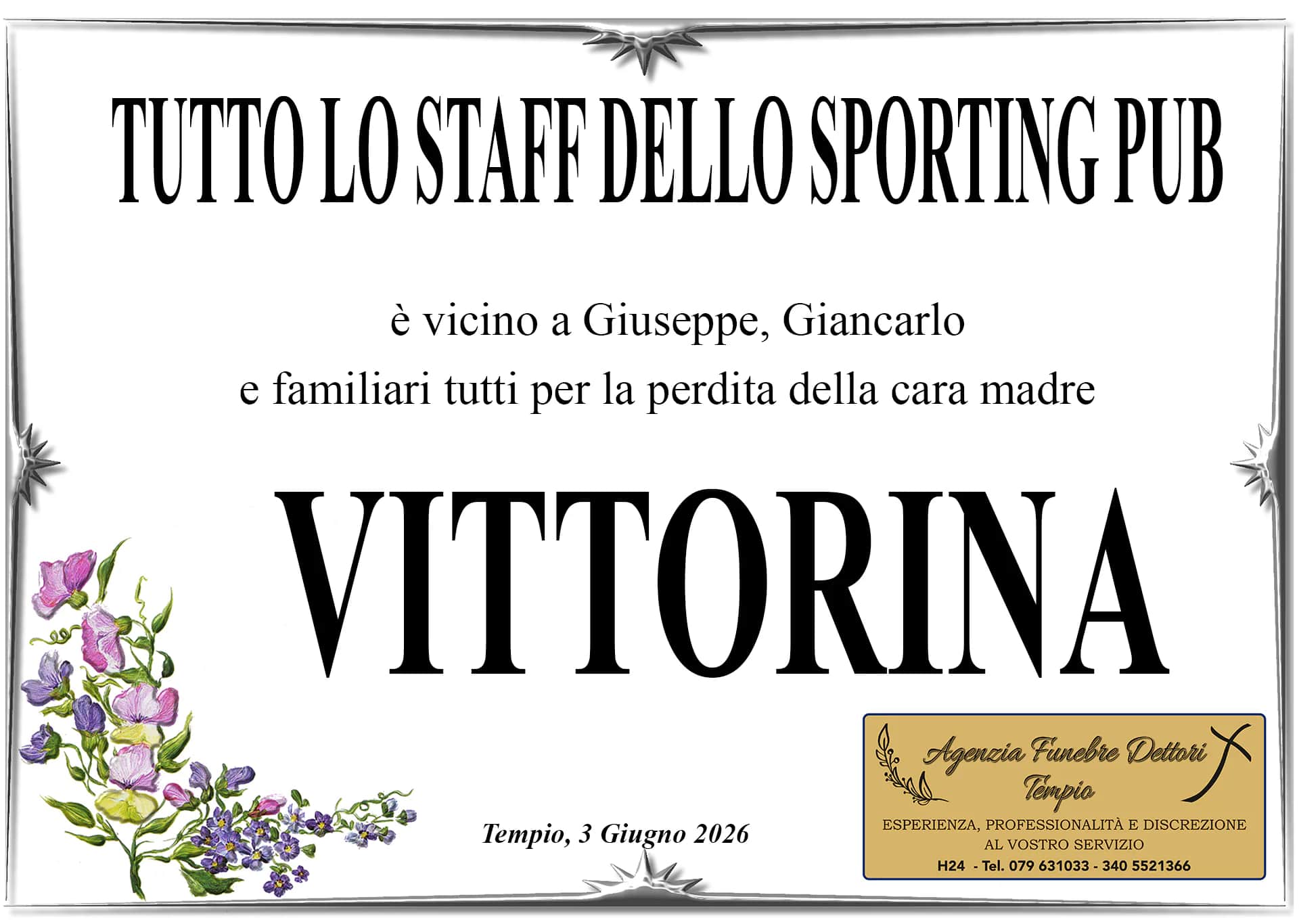 Funerali e annunci funebri a Tempio Pausania | Maria Vittoria Adele ...