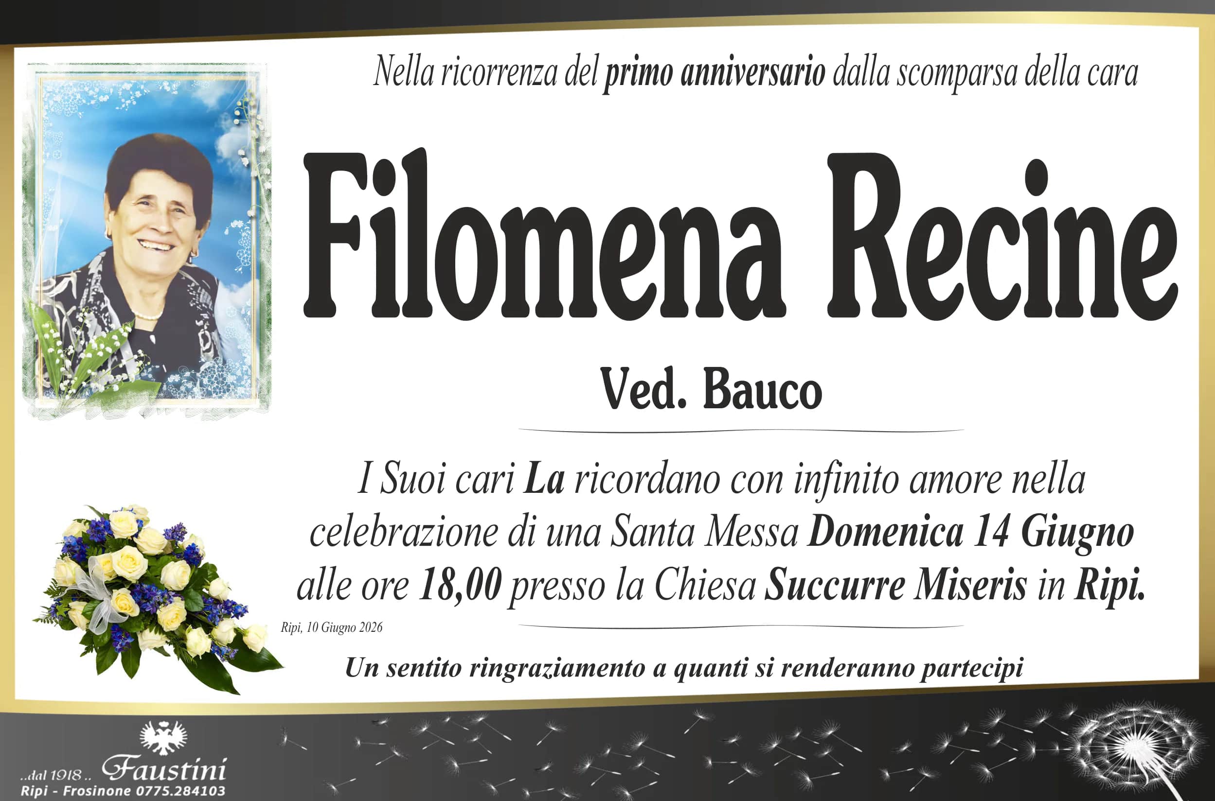 Funerali e annunci funebri a Ripi | Filomena Recine - Funer24