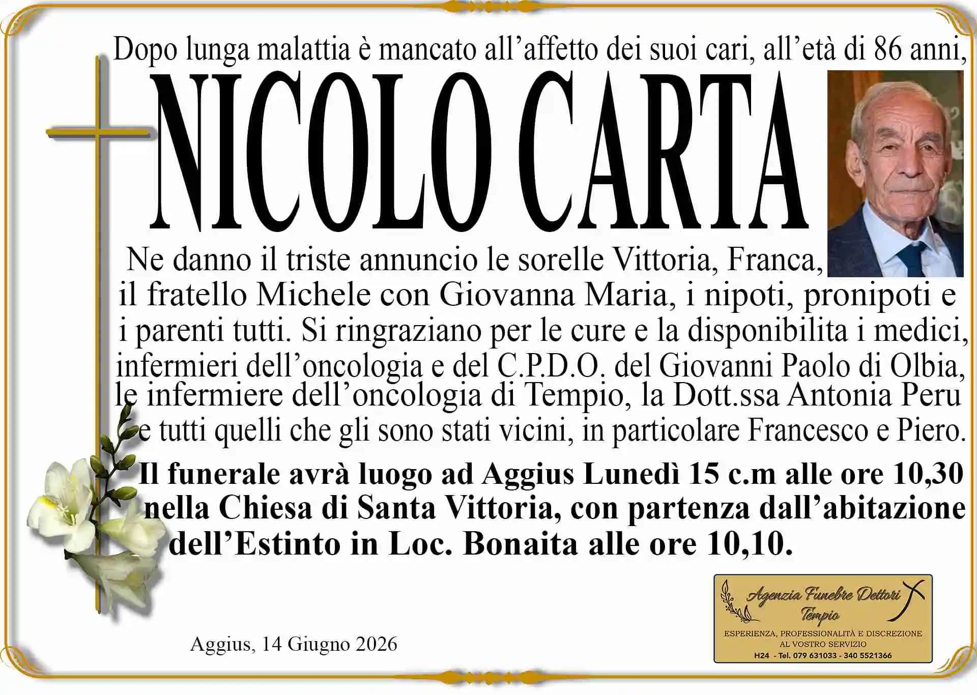 Funerali e annunci funebri a Aggius | Nicolo Carta - Funer24