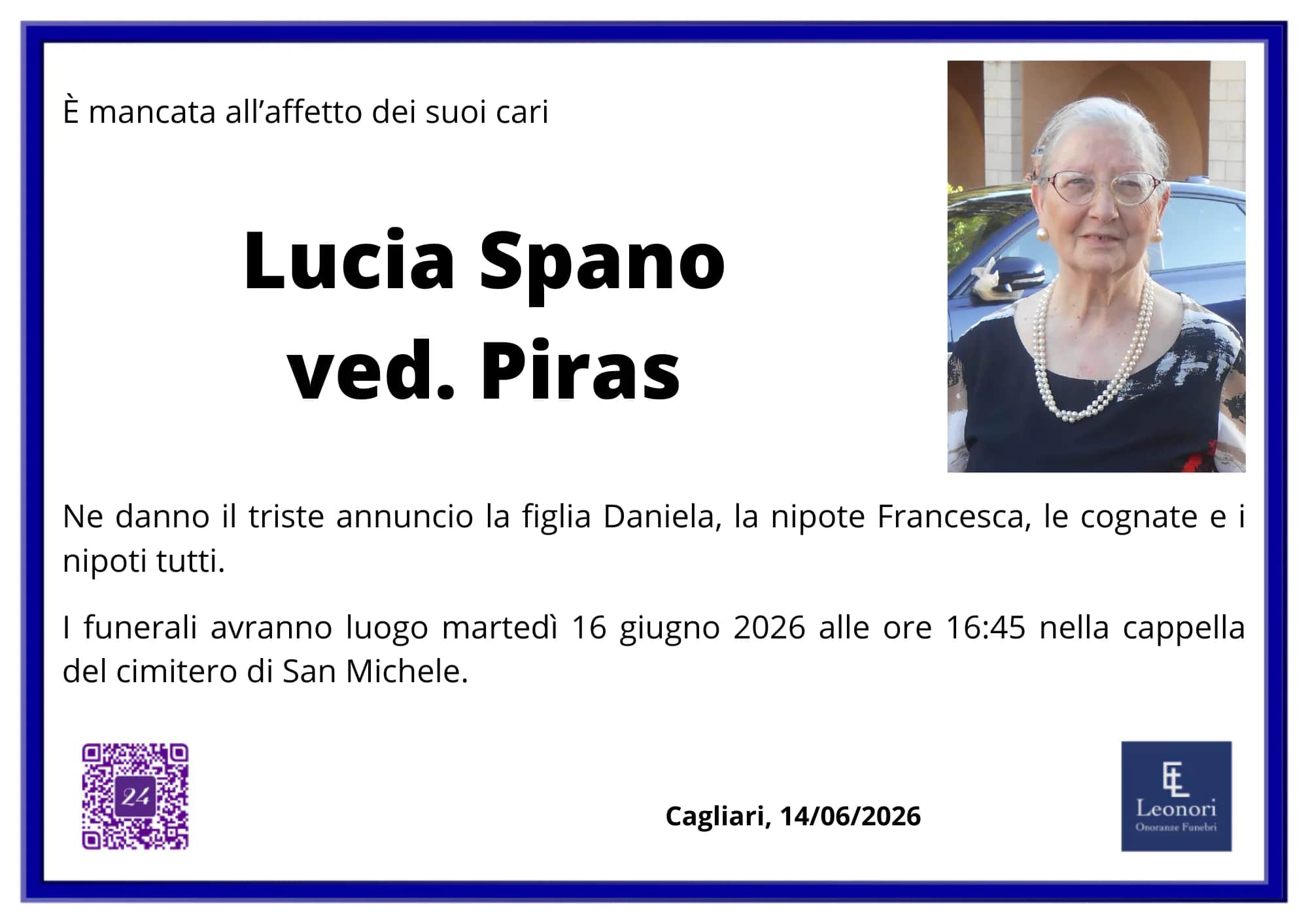 Funerali e annunci funebri a Assemini | Lucia Spano - Funer24