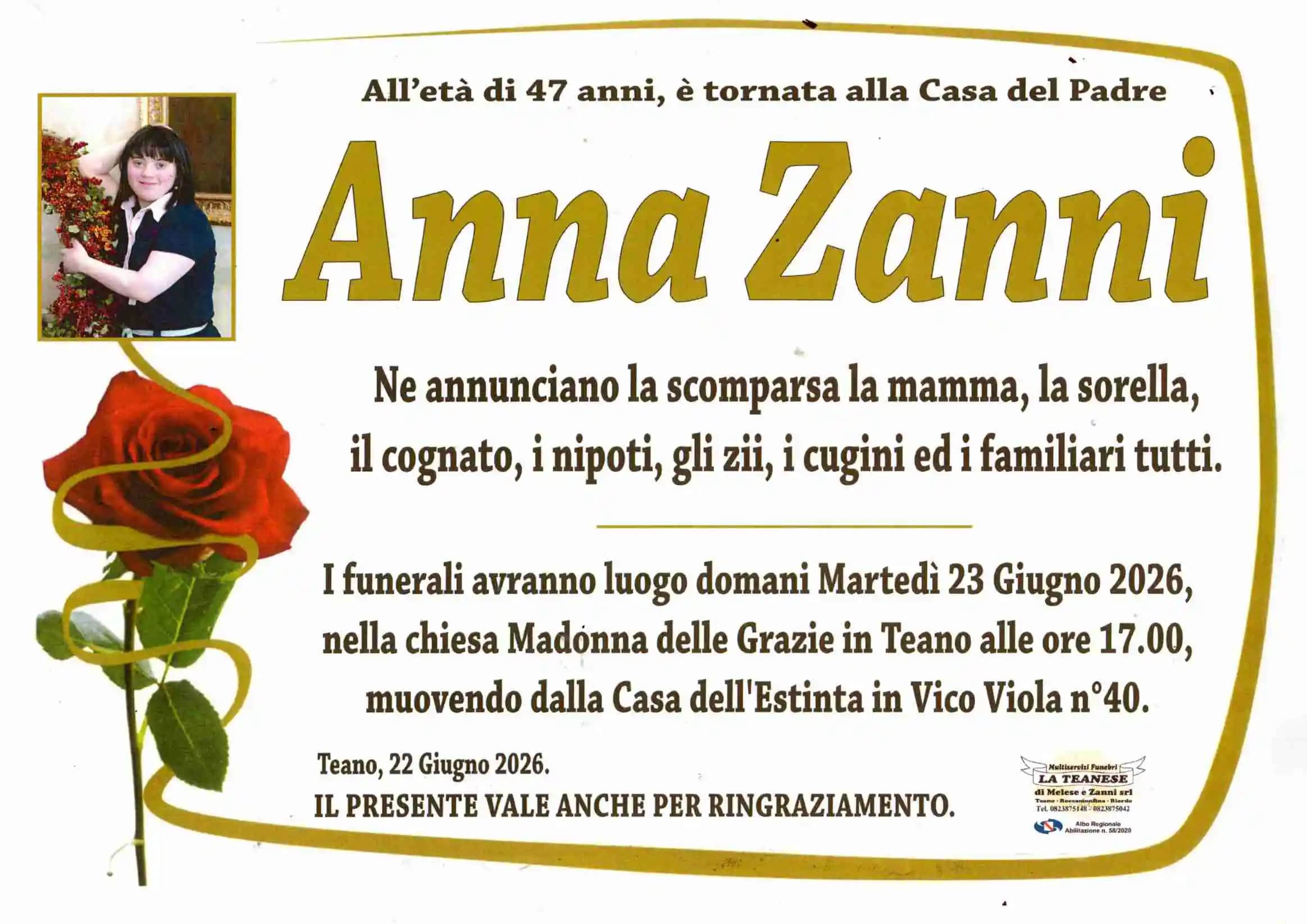 Funerali e annunci funebri a Teano | Anna Zanni - Funer24