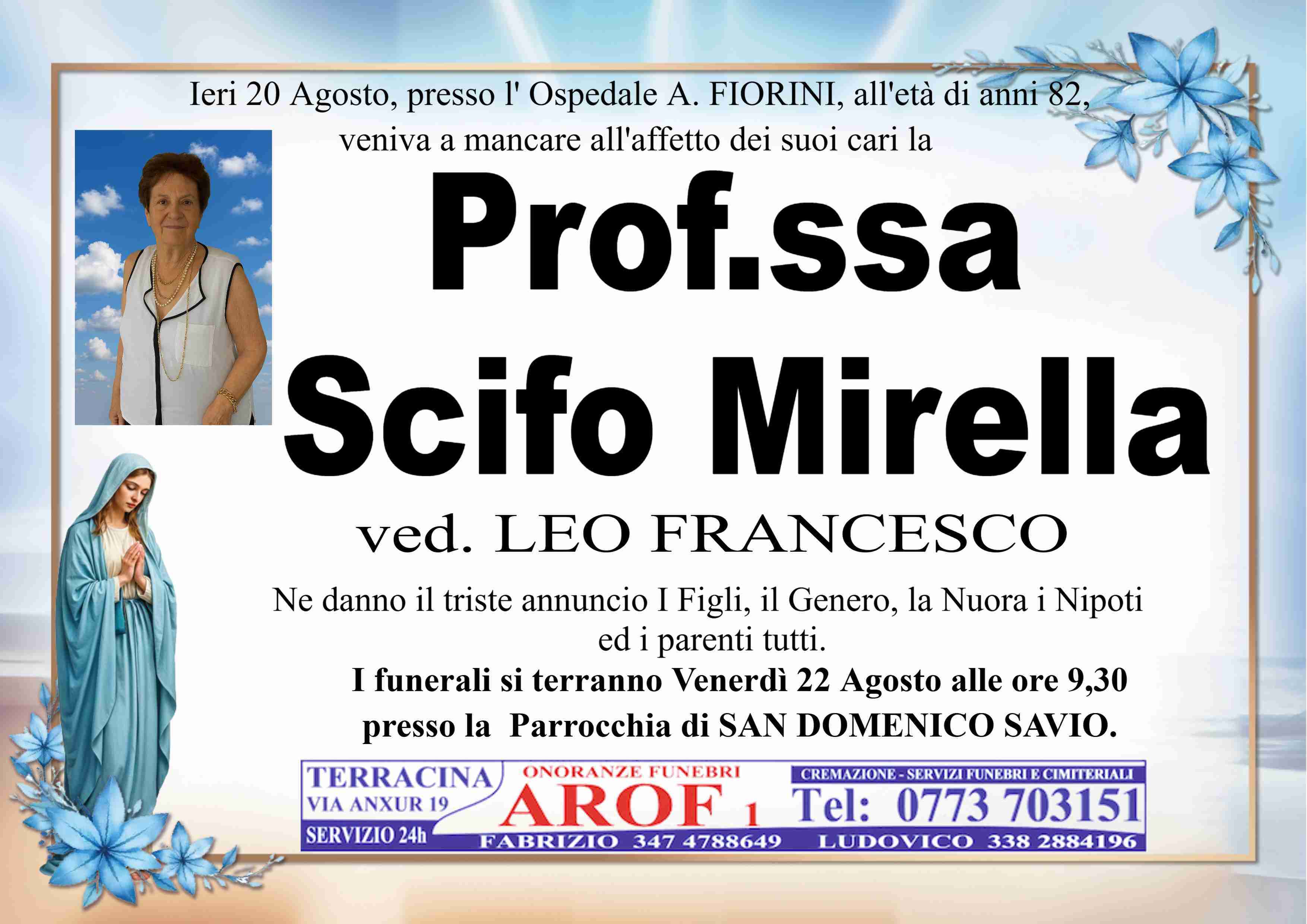 Funerali e annunci funebri a Terracina | scifo mirella - Funer24