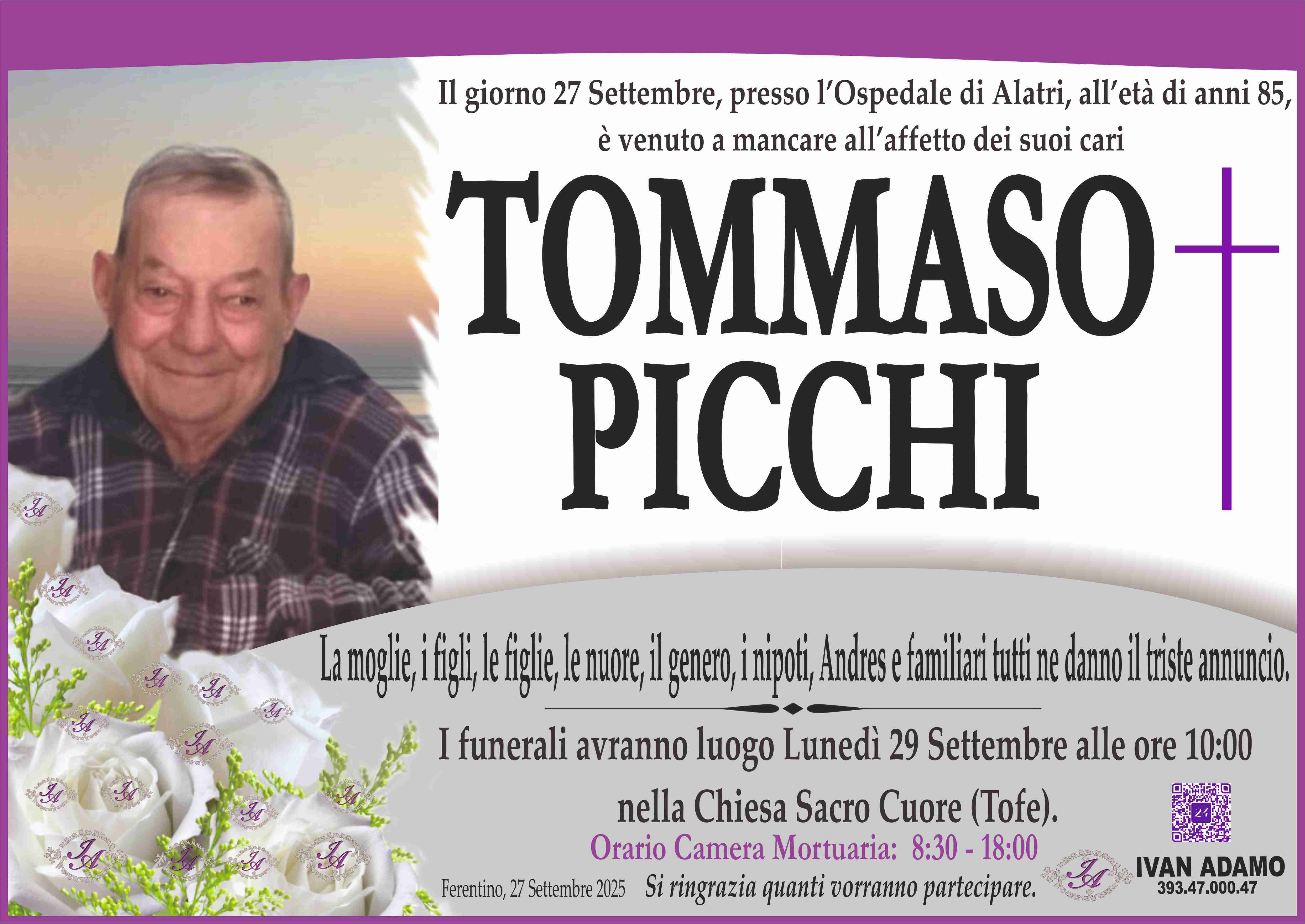 Funerali e annunci funebri a Ferentino | Tommaso Picchi - Funer24