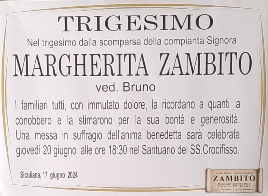 Funerali e annunci funebri a Siculiana | Margherita Zambito - Funer24