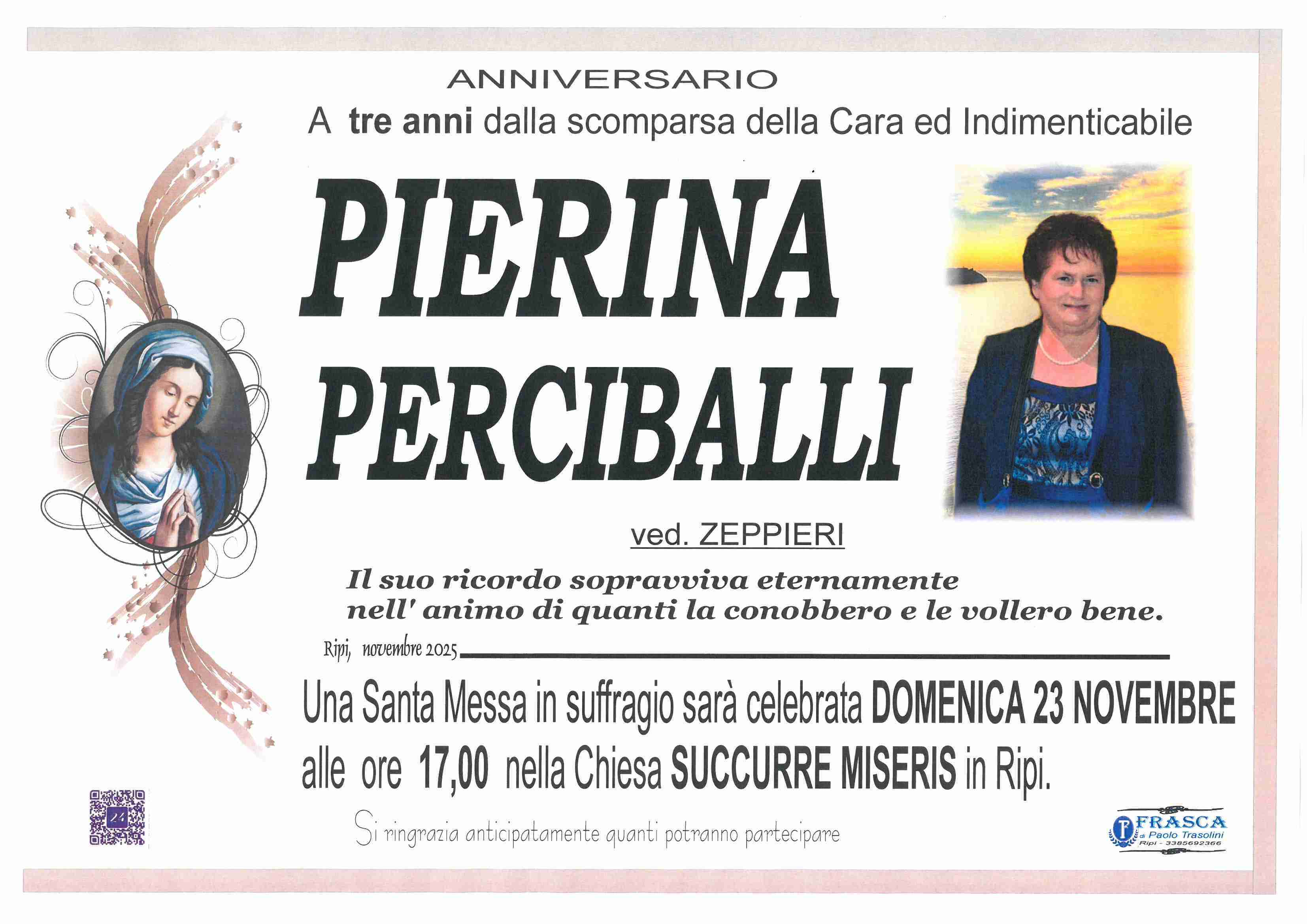 Funerali e annunci funebri a Ripi | Pierina Perciballi - Funer24