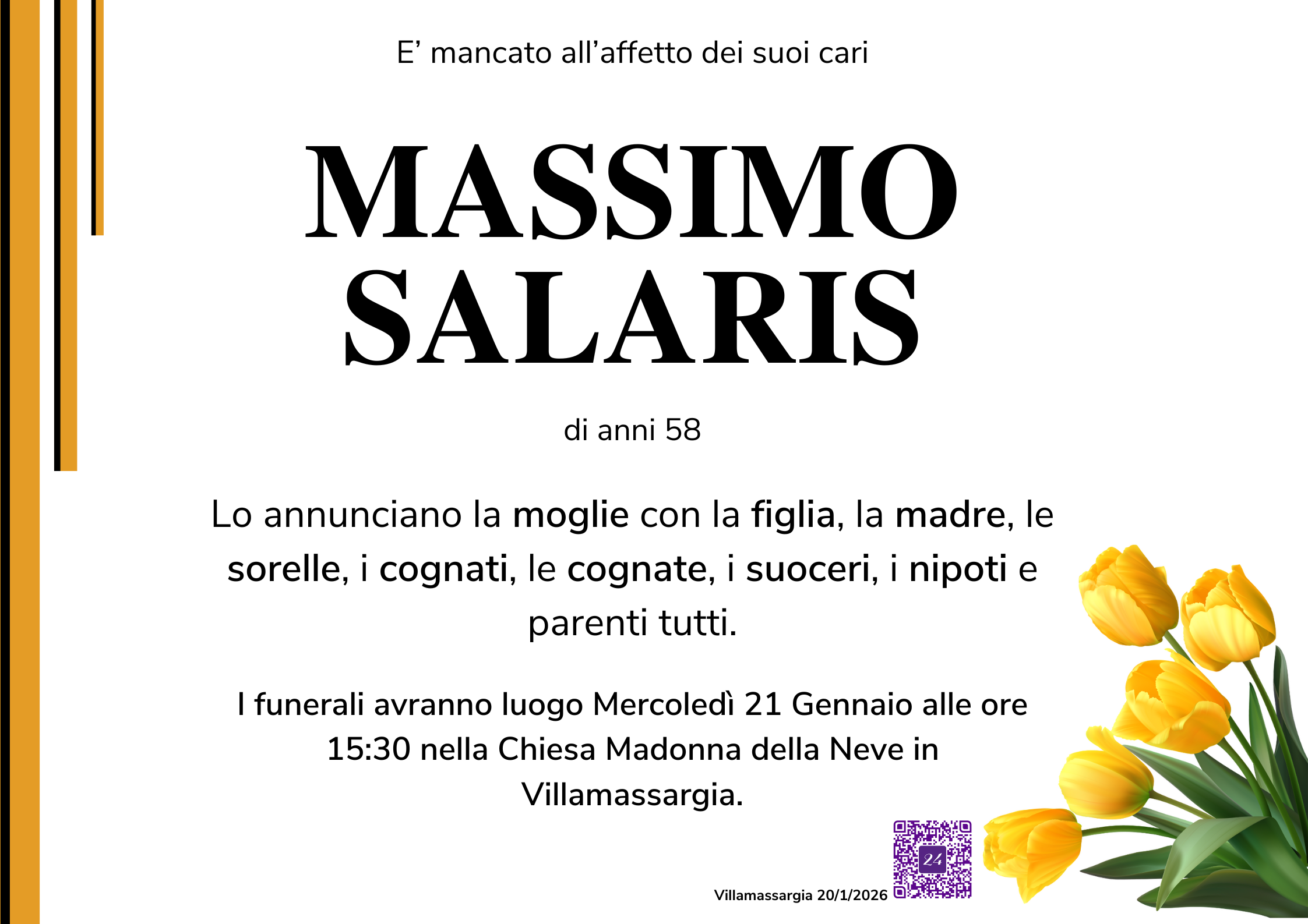 Funerali e annunci funebri a Villamassargia | Massimo Salaris - Funer24