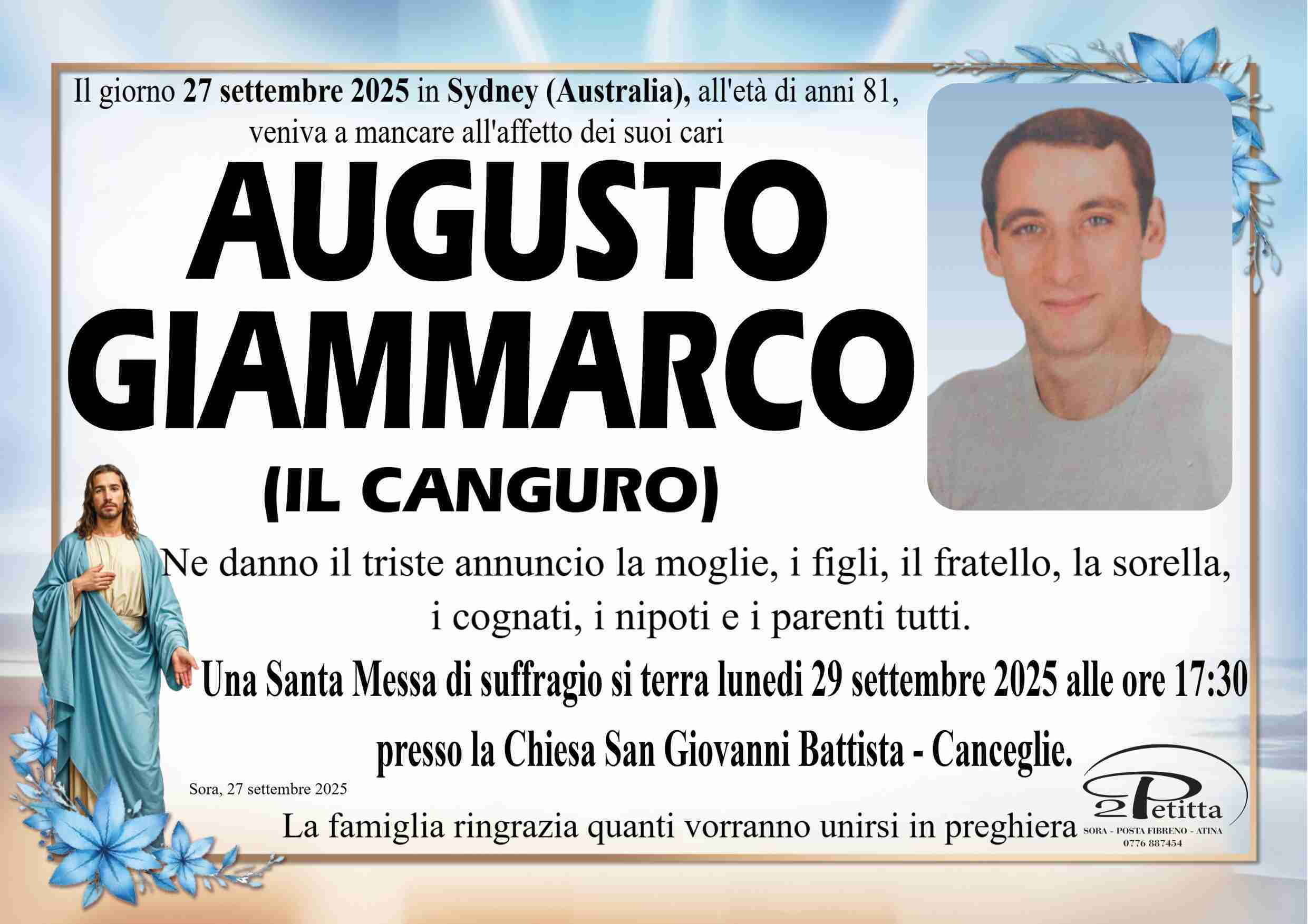 Funerali e annunci funebri a Sora | Augusto Giammarco - Funer24