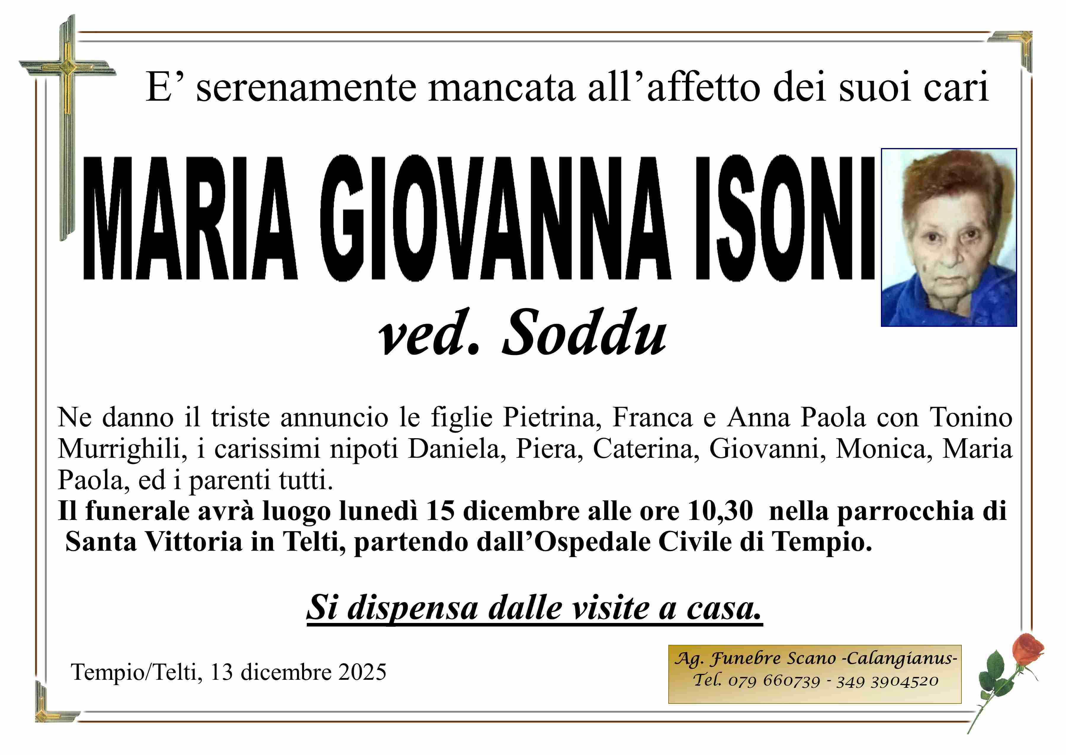 Funerali e annunci funebri a Calangianus | Maria Giovanna Isoni - Funer24