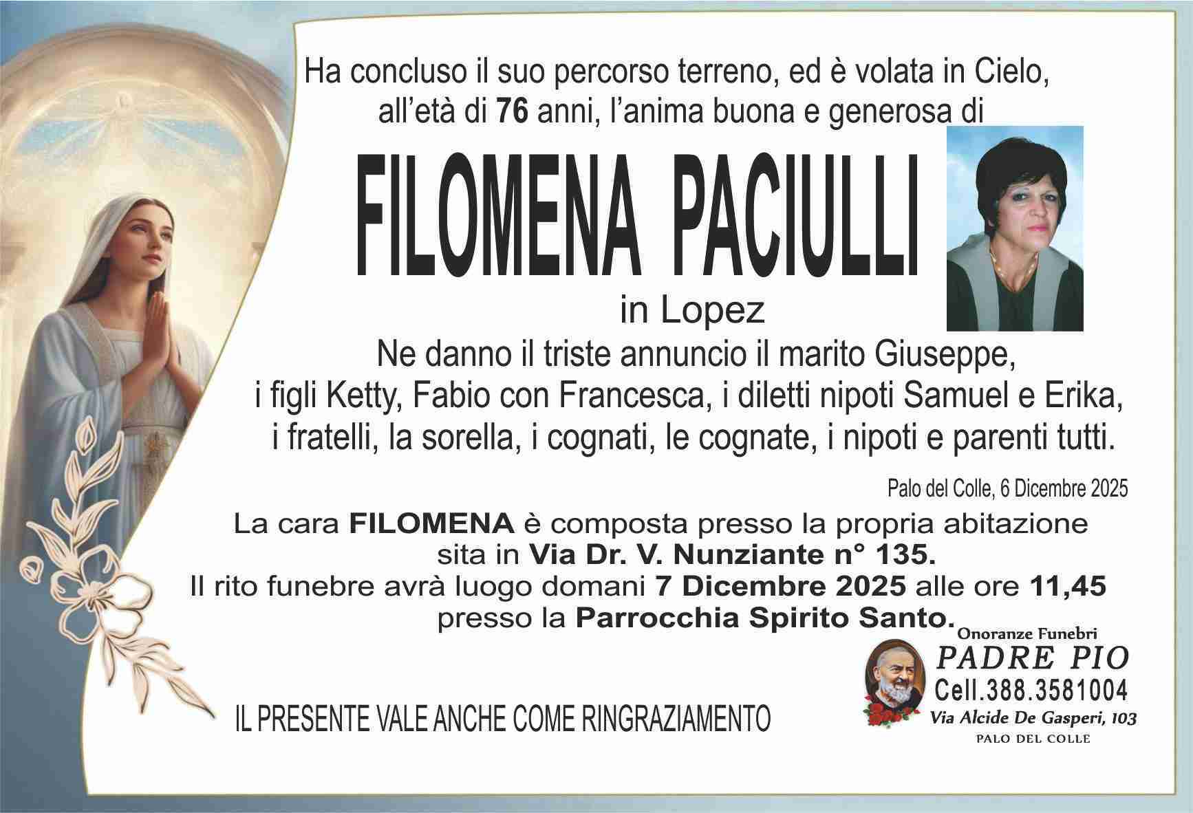 Funer24 - Filomena Paciulli Palo del Colle (BA)