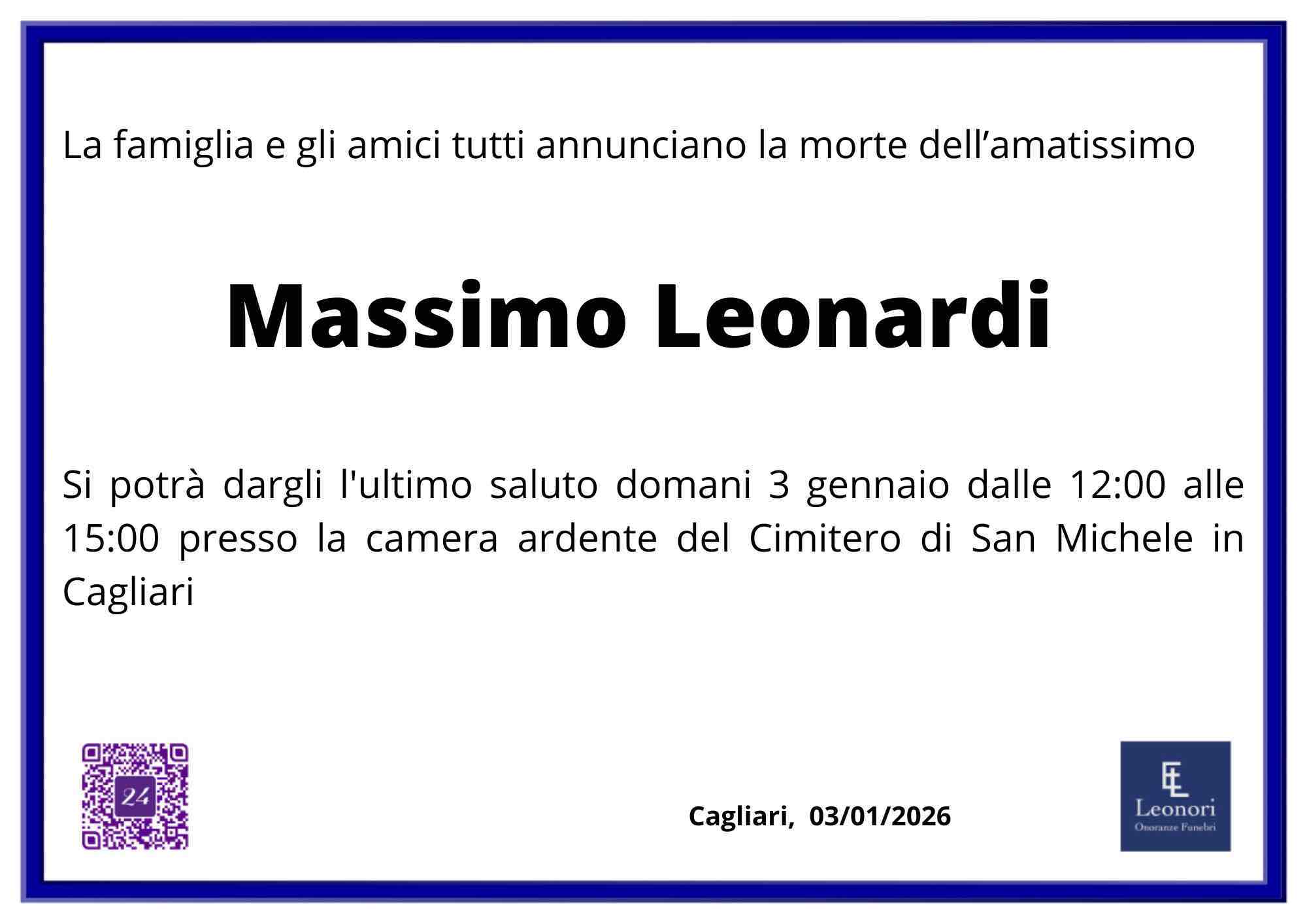 Funerali e annunci funebri a Cagliari | Massimo Leonardi - Funer24