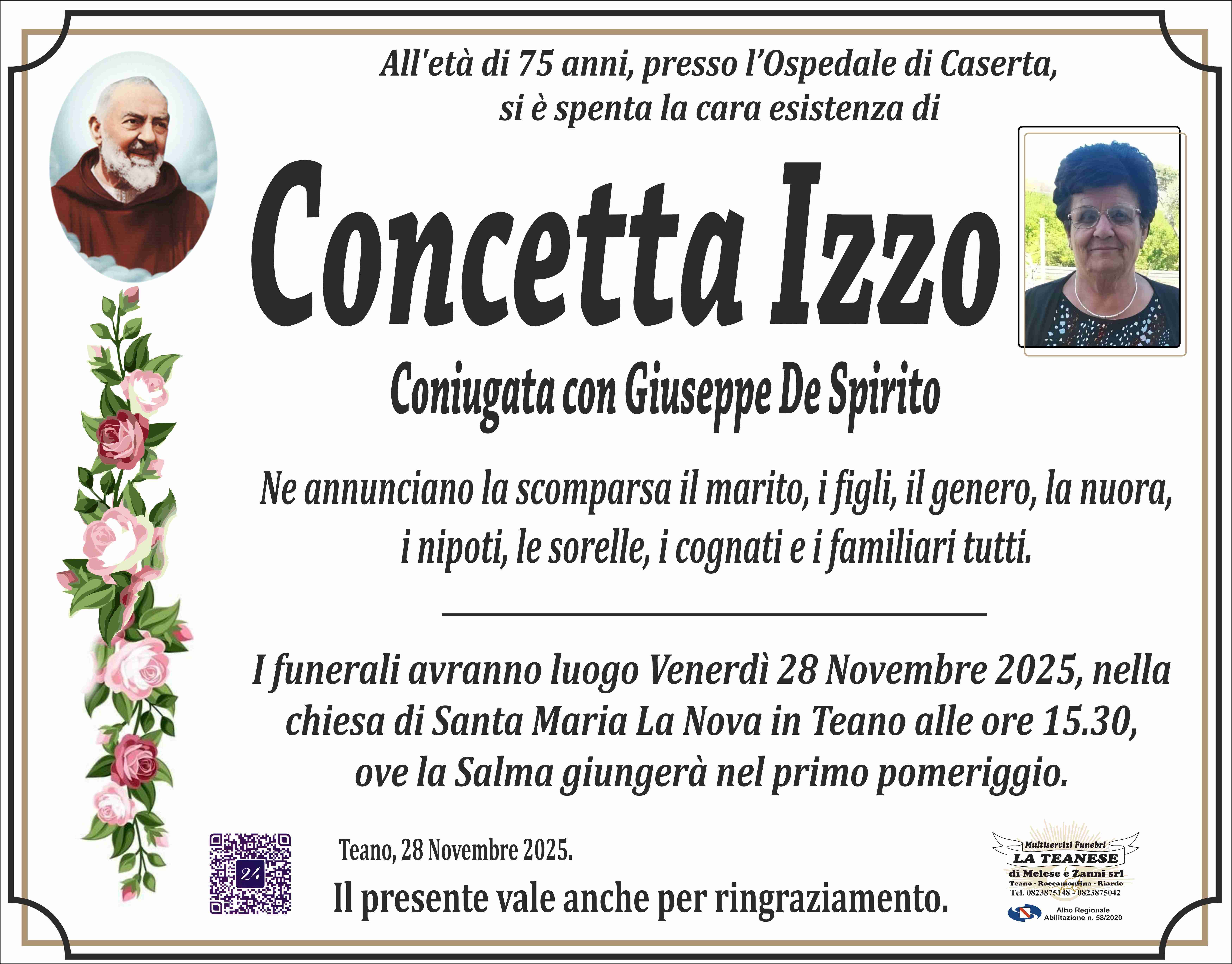 Funerali e annunci funebri a Teano | Concetta Izzo - Funer24