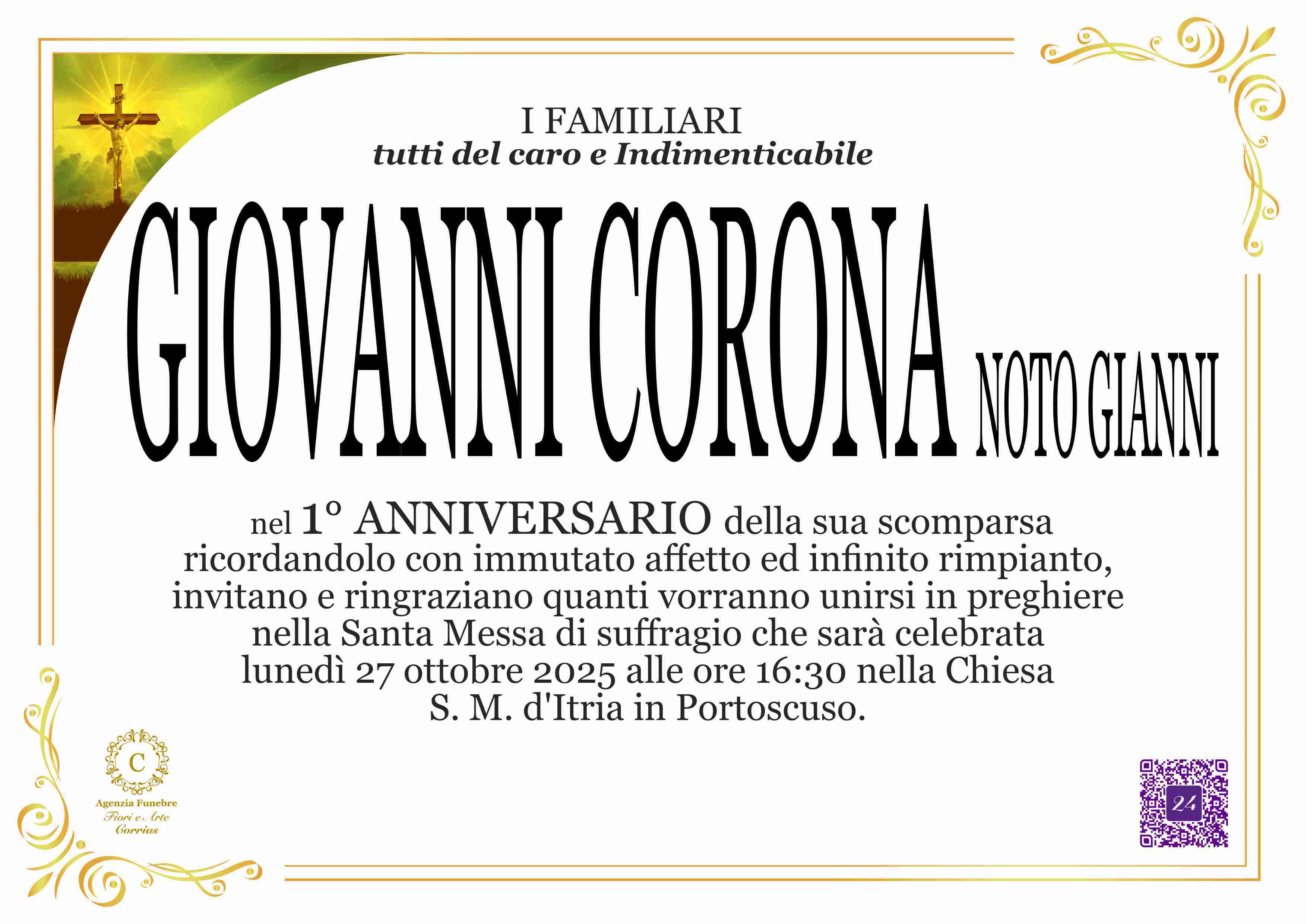 Funerali e annunci funebri a | Giovanni Corona - Funer24