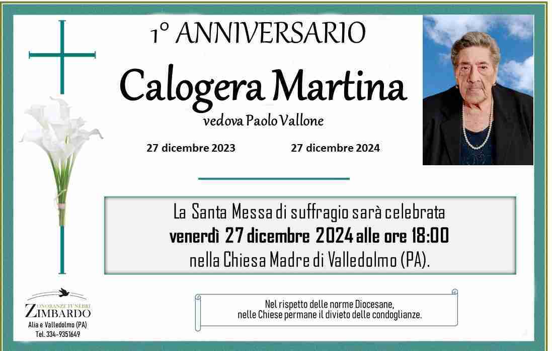 Funerali e annunci funebri a Valledolmo | Calogera Martina - Funer24