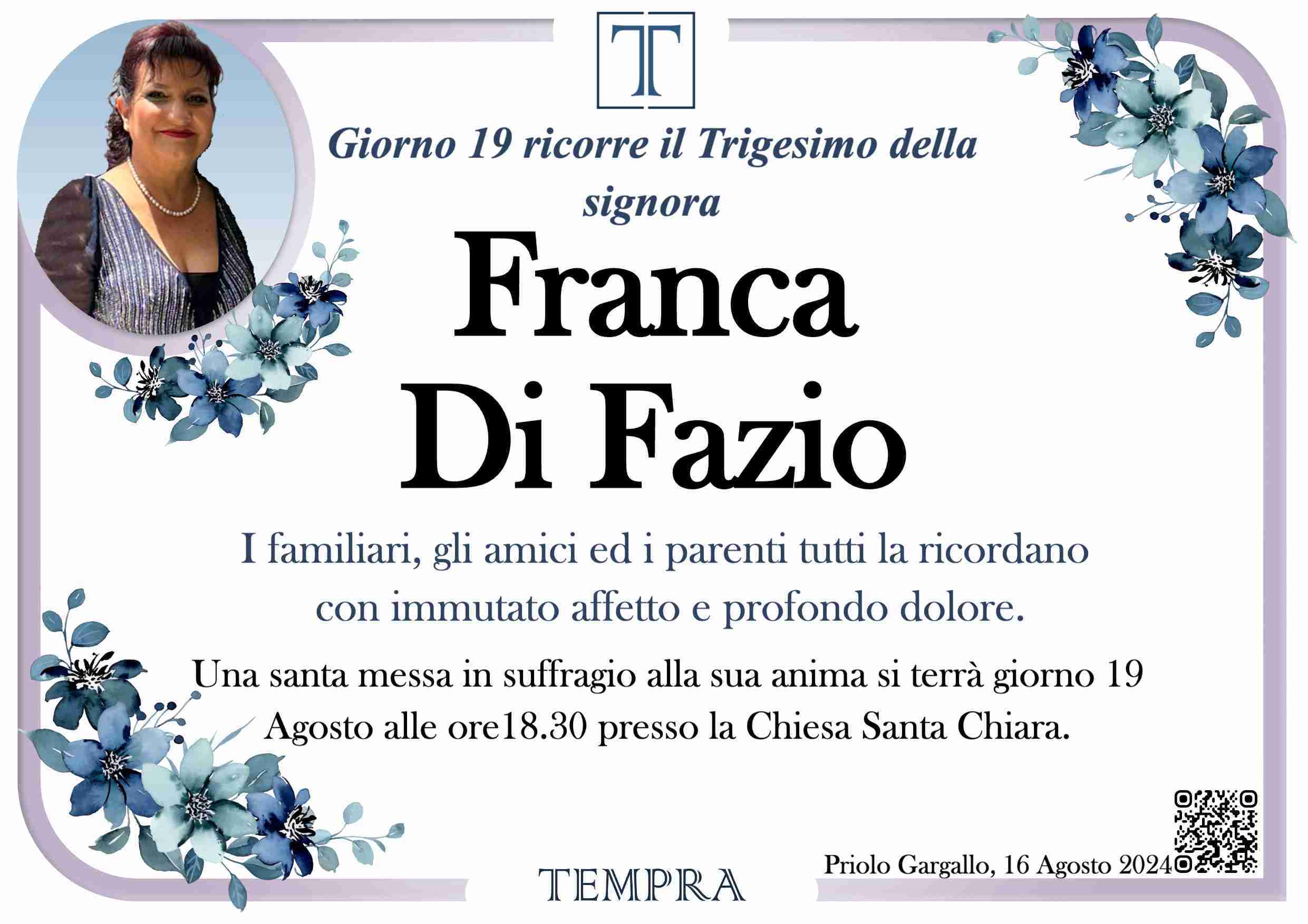 Funerali e annunci funebri a Priolo Gargallo | Franca Di Fazio - Funer24