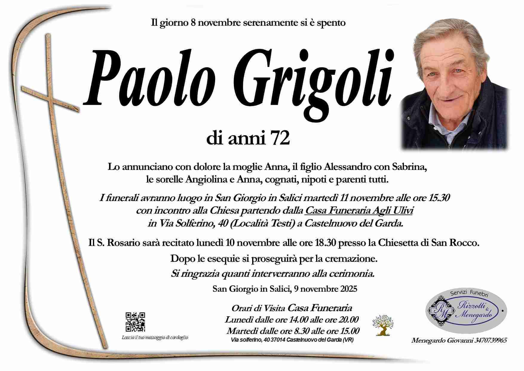 Funerali e annunci funebri a Sona | Paolo Grigoli - Funer24