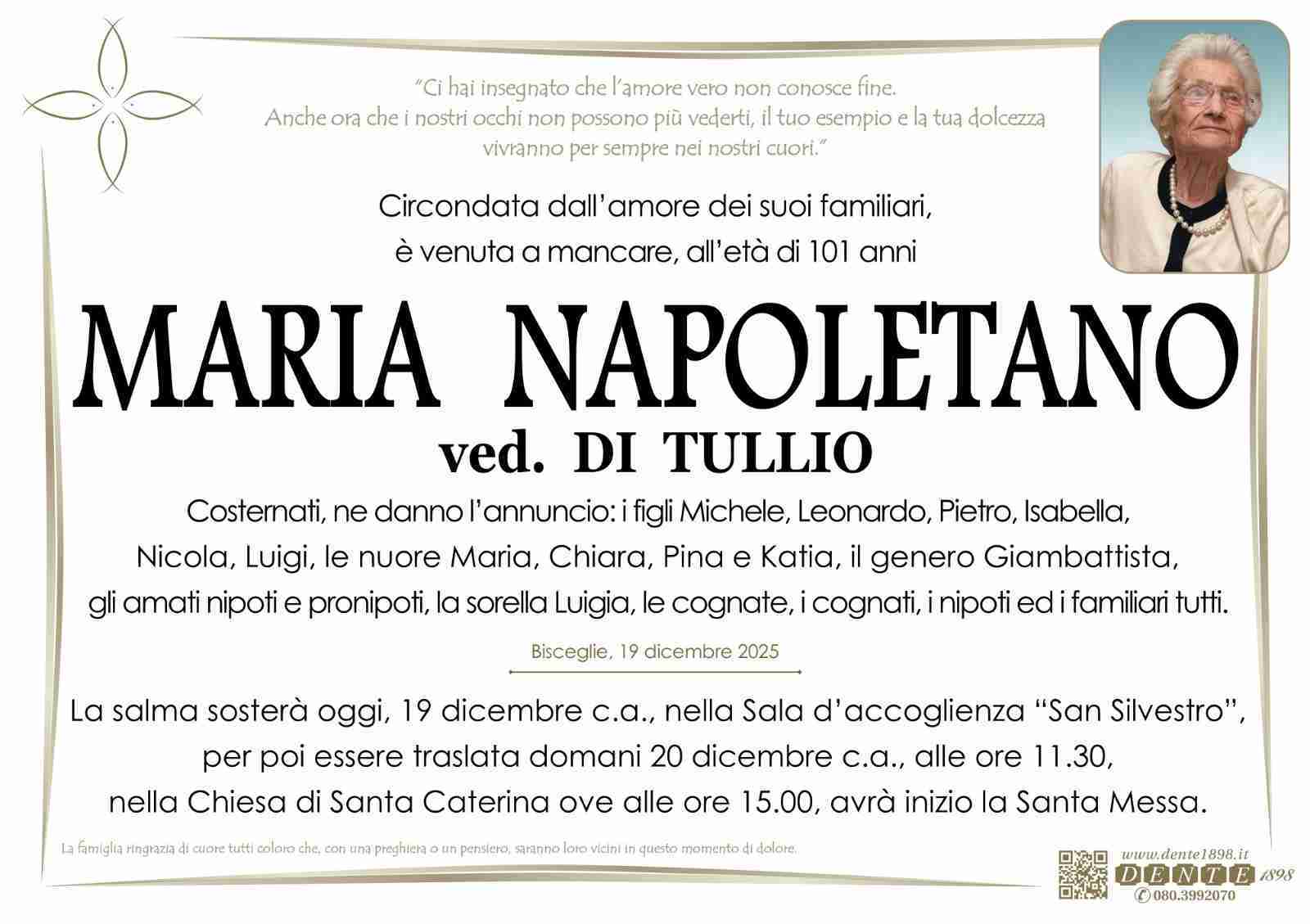 Funerali e annunci funebri a Bisceglie | Maria Napoletano - Funer24