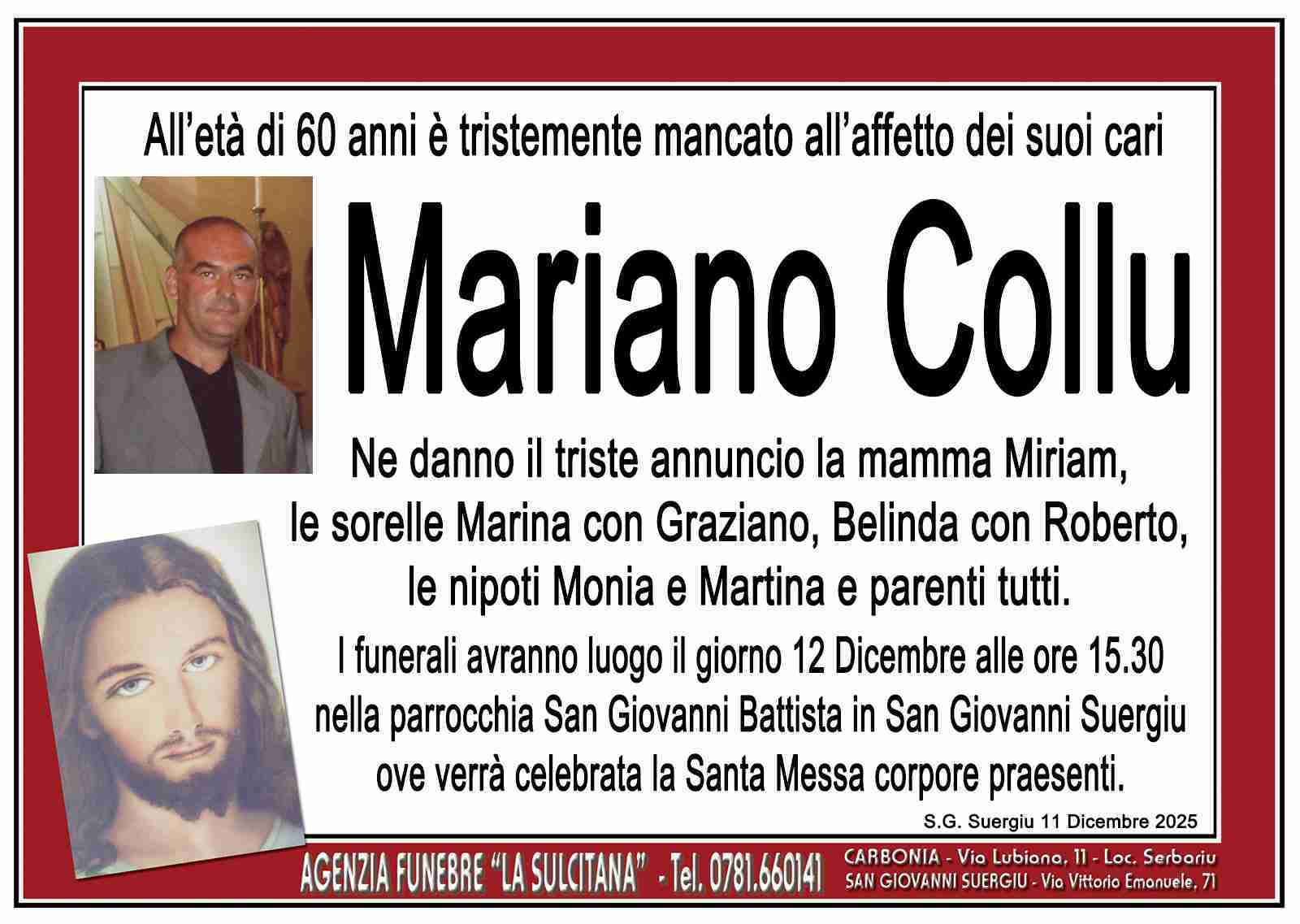 Funerali e annunci funebri a San Giovanni Suergiu | Mariano Collu - Funer24
