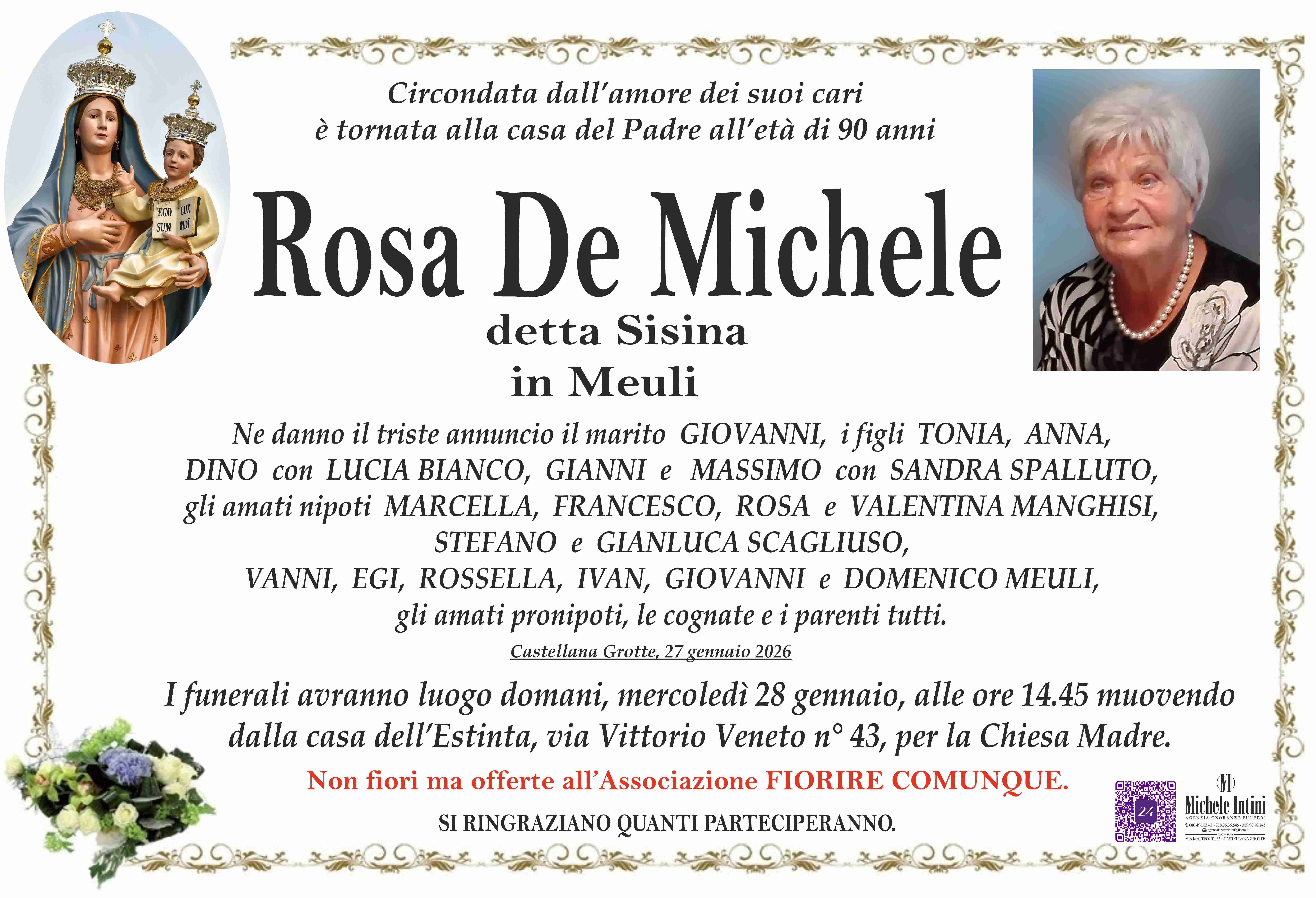 Funerali e annunci funebri a Castellana Grotte | Rosa Sisina De Michele ...