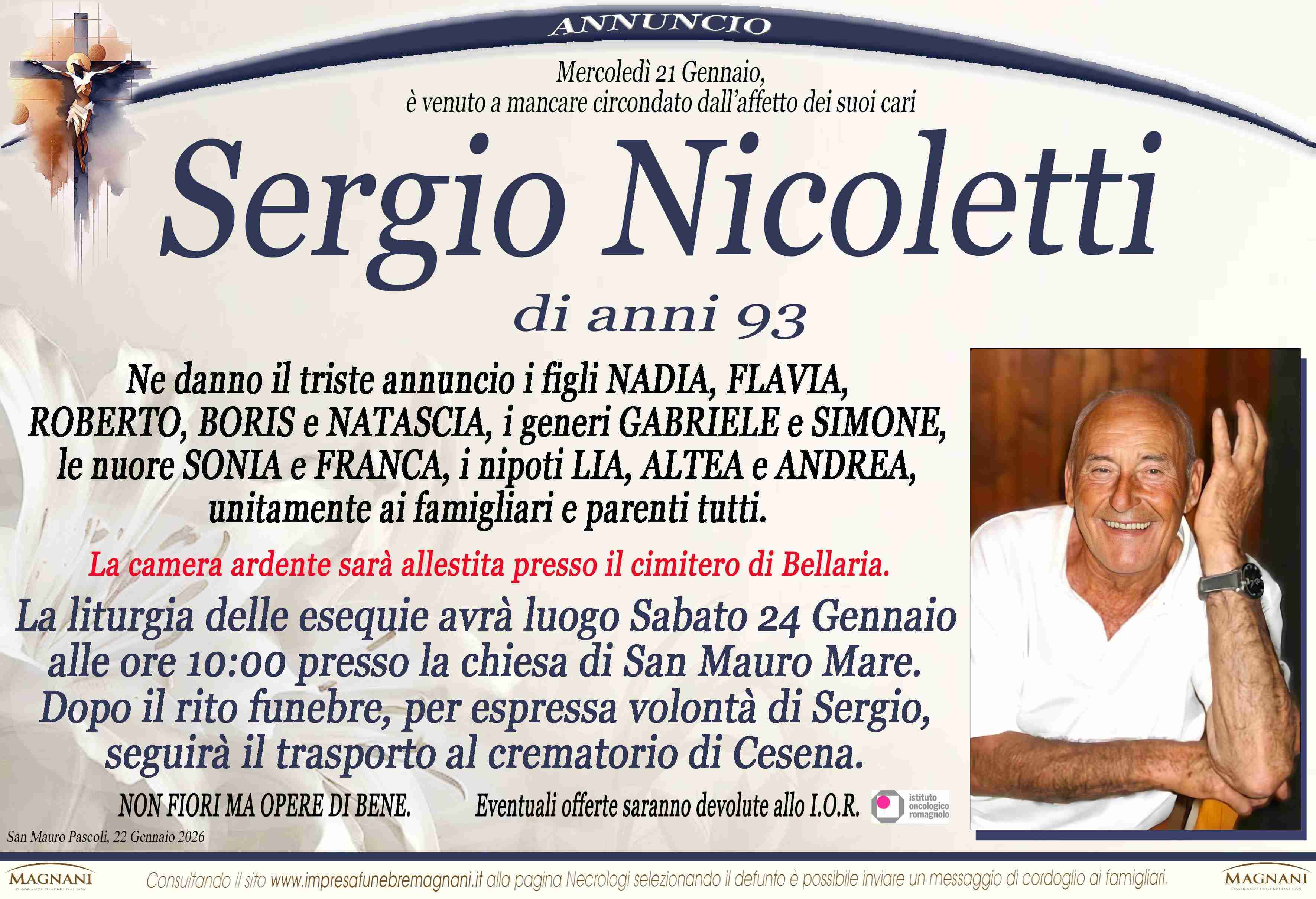 Funerali e annunci funebri a San Mauro Pascoli | Sergio Nicoletti - Funer24