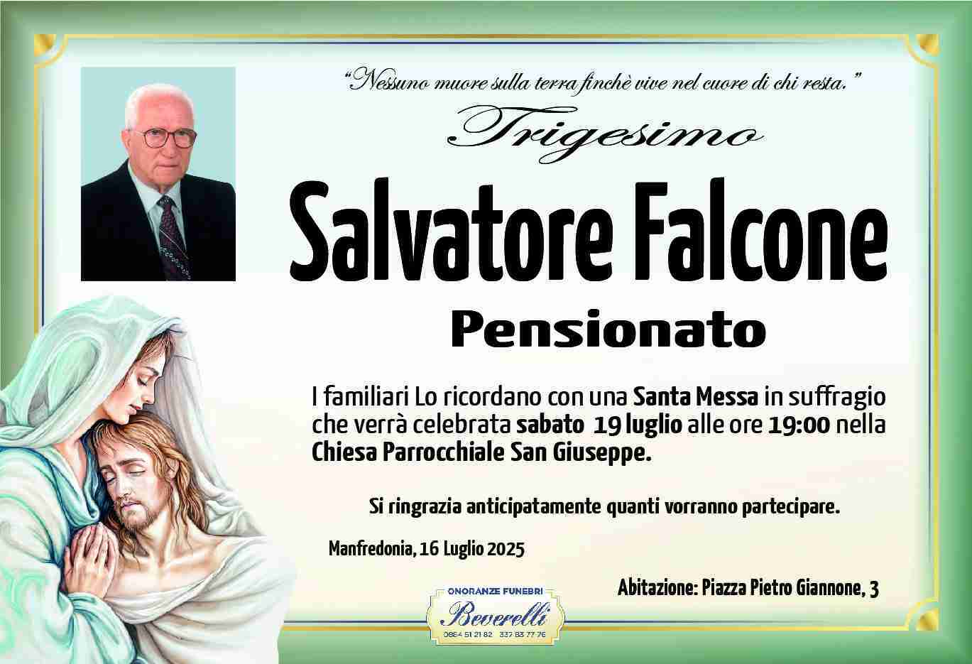 Funerali e annunci funebri a Manfredonia | Salvatore Falcone - Funer24