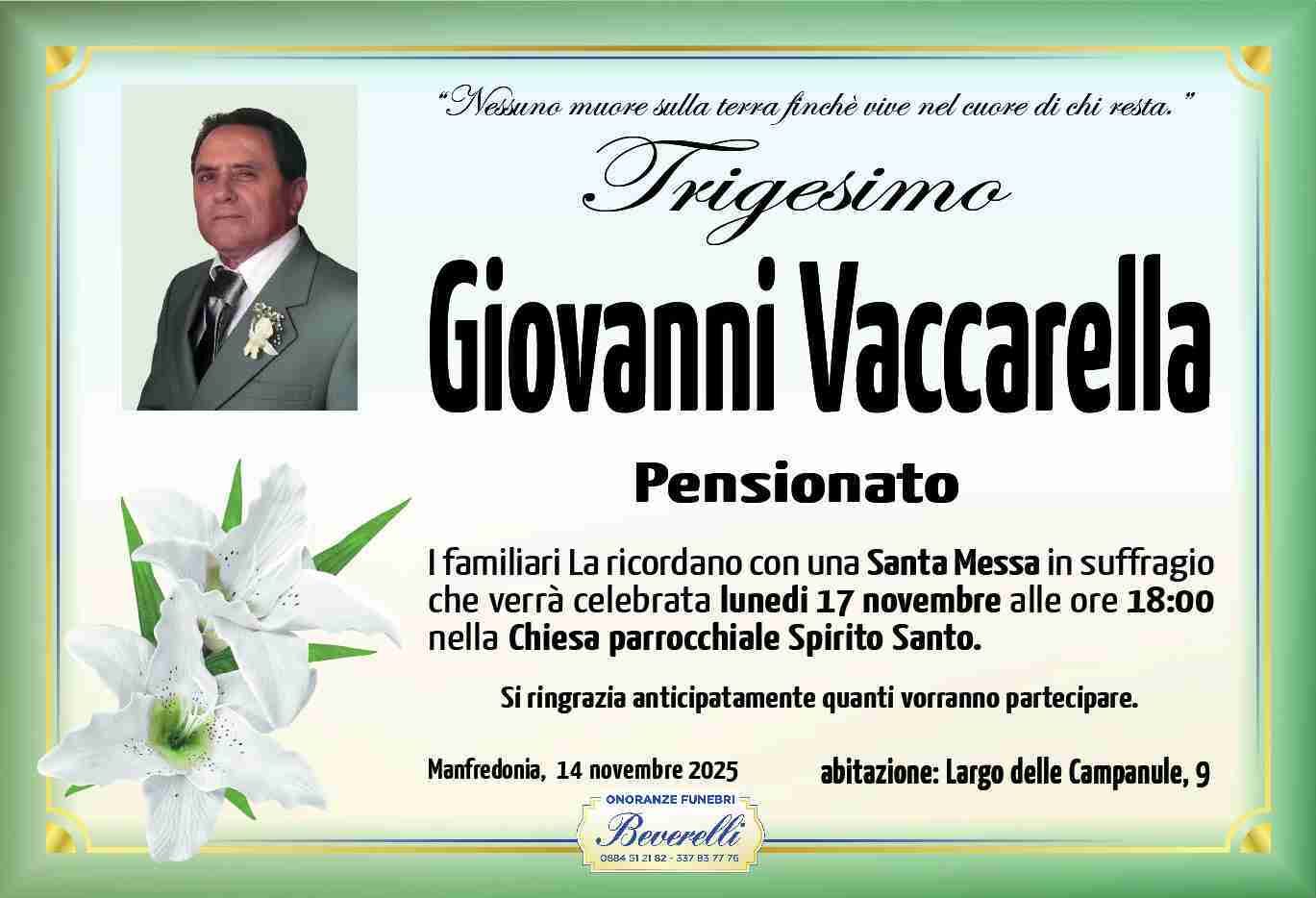 Funerali e annunci funebri a Manfredonia | Giovanni Vaccarella - Funer24