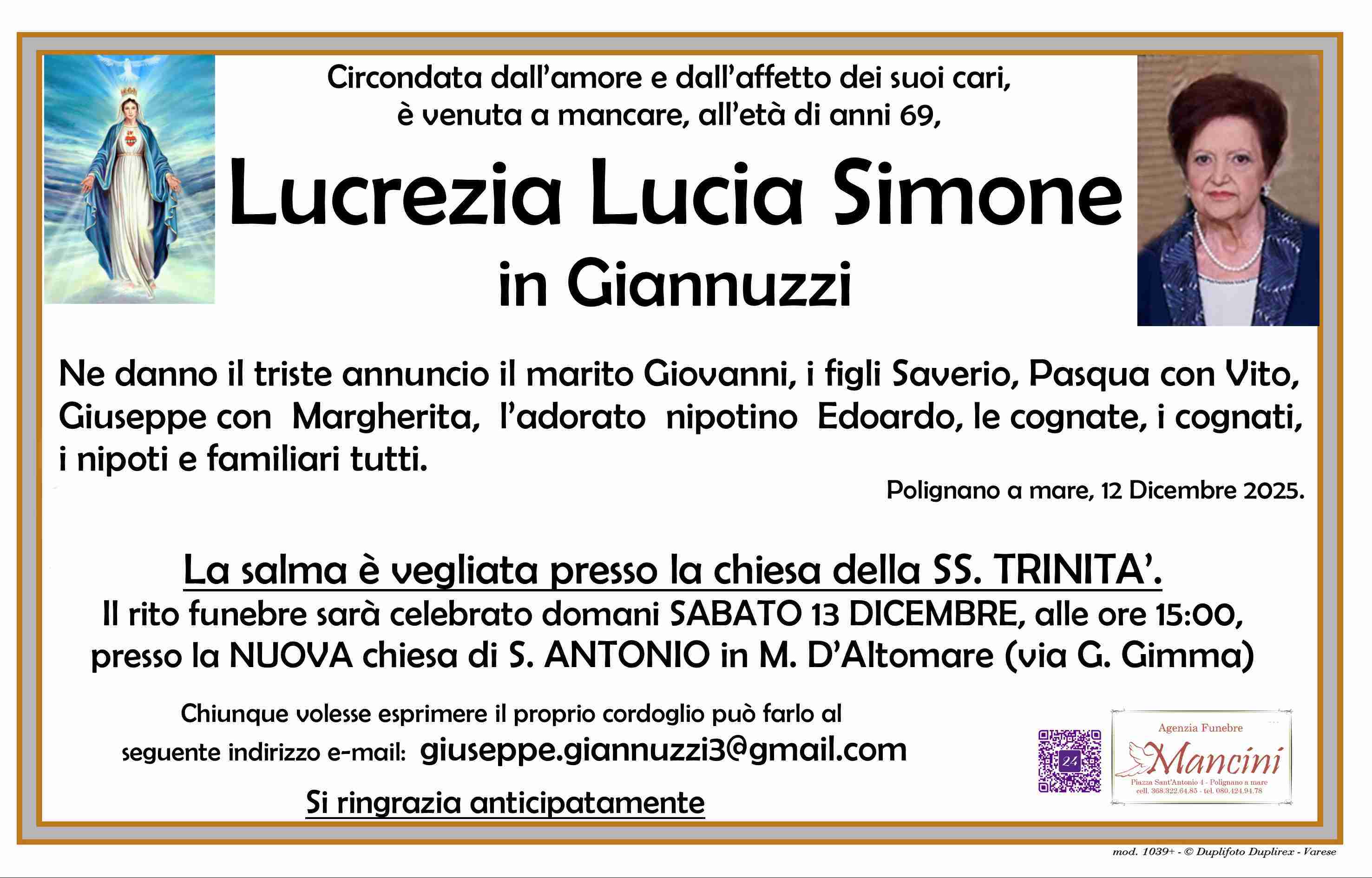 Funer24 - Lucrezia Lucia Simone Polignano a Mare (BA)