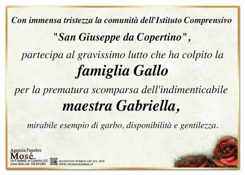 Funerali e annunci funebri a Copertino | Anna Gabriella Gallo - Funer24