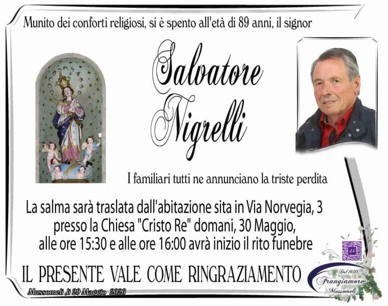 Funerali e annunci funebri a Mussomeli | Salvatore Nigrelli - Funer24