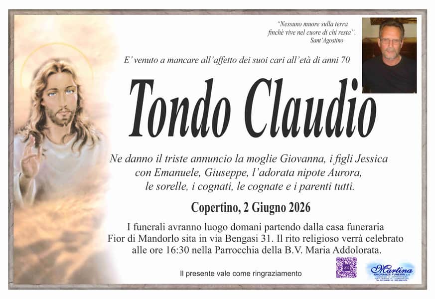 Funerali e annunci funebri a Copertino | Tondo Claudio - Funer24