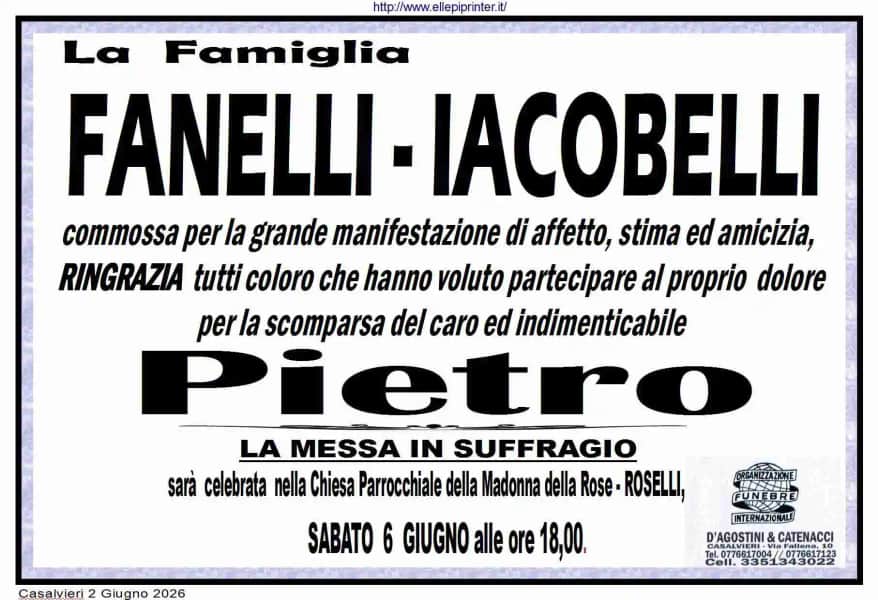 Funerali e annunci funebri a Casalvieri | Pietro Fanelli - Funer24