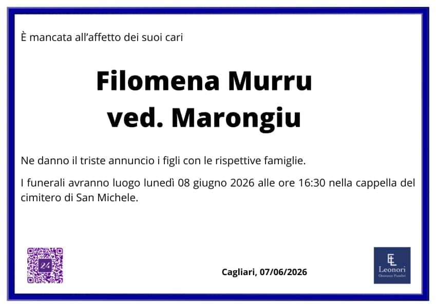 Funerali e annunci funebri a Cagliari | Filomena Murru - Funer24