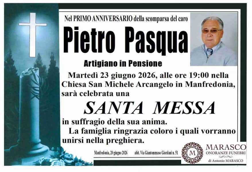 Funerali e annunci funebri a Manfredonia | Pietro Pasqua - Funer24