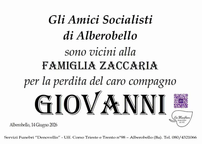 Funerali e annunci funebri a Alberobello | Giovanni Felice Zaccaria ...