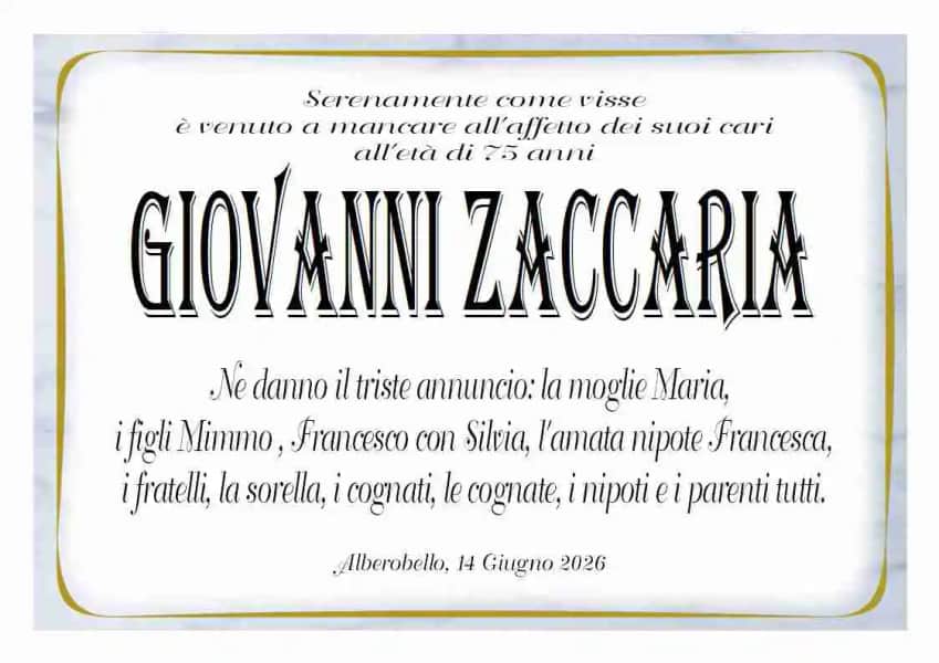 Funerali e annunci funebri a Alberobello | Giovanni Felice Zaccaria ...