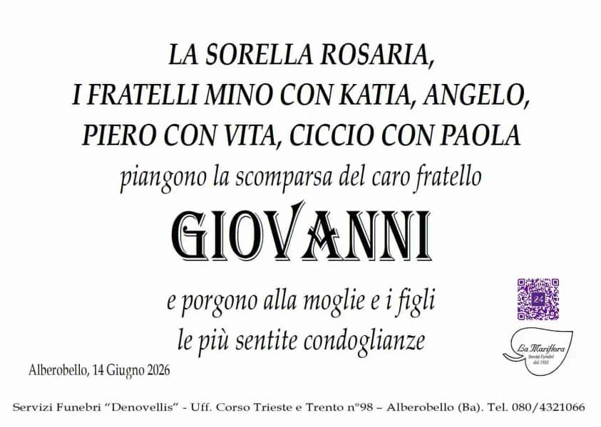 Funerali e annunci funebri a Alberobello | Giovanni Felice Zaccaria ...