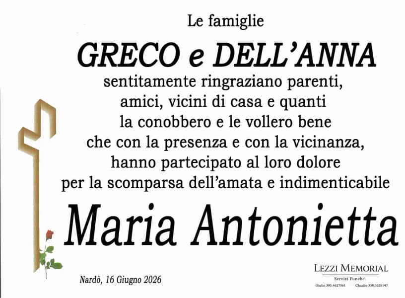 Funerali e annunci funebri a Nardò | Maria Antonietta Greco - Funer24