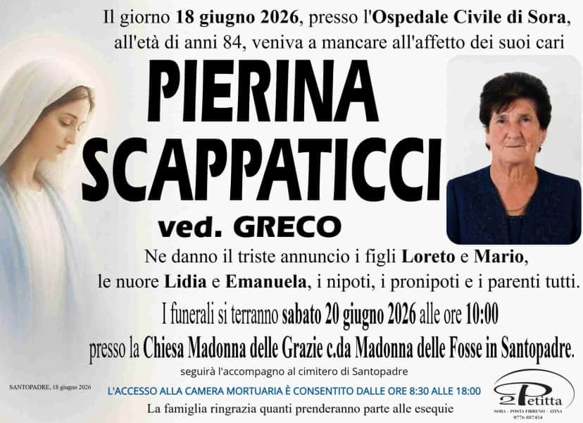 Funerali e annunci funebri a Arpino | Pierina Scappaticci - Funer24