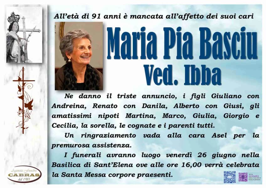 Funerali e annunci funebri a Quartu Sant'Elena | Maria Pia Basciu - Funer24
