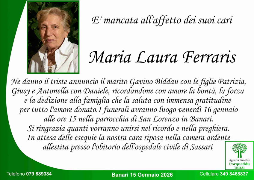 Funerali e annunci funebri a Banari | Maria Laura Ferraris - Funer24