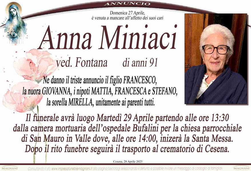Funerali e annunci funebri a Cesena | Anna Miniaci - Funer24