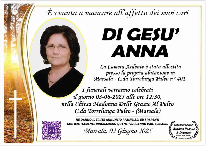 Funerali e annunci funebri a Marsala | Anna Di Gesù - Funer24