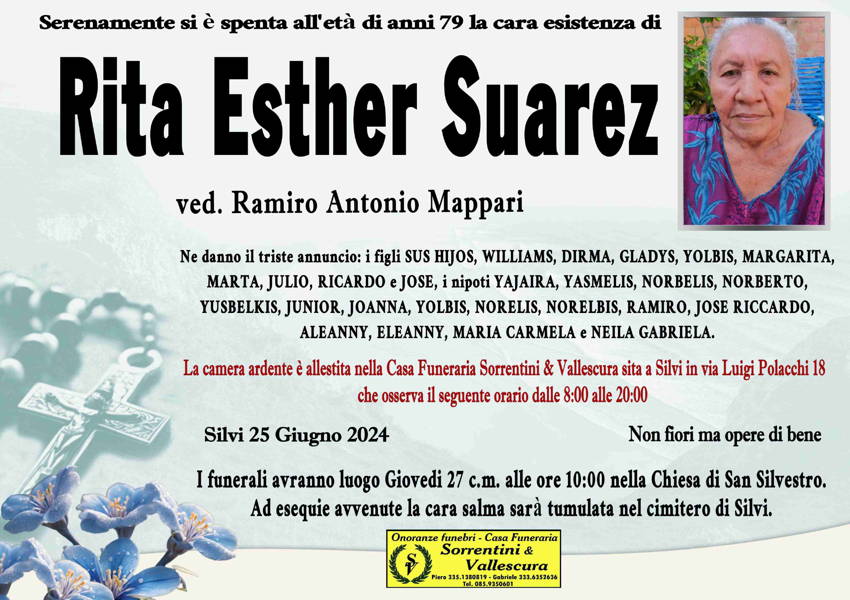 Funerali e annunci funebri a Silvi | Rita Esther Suarez - Funer24