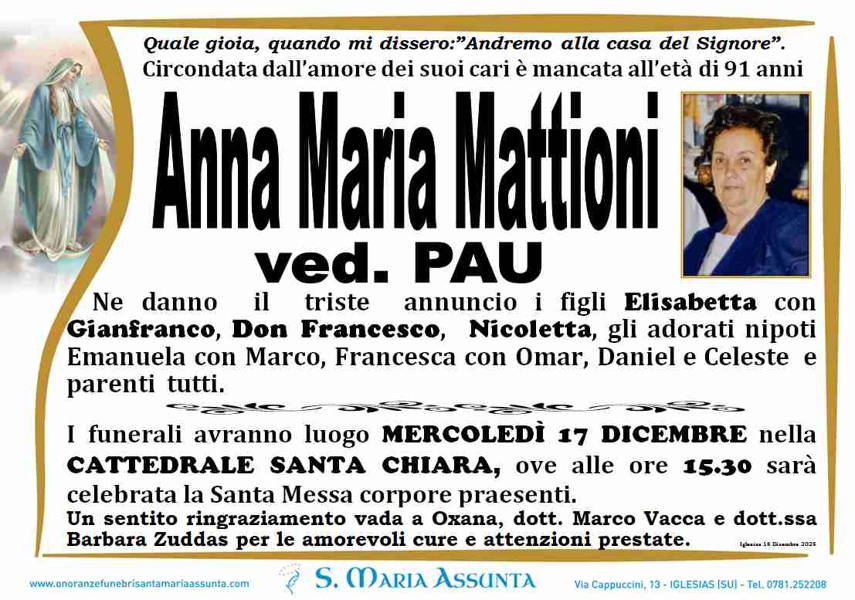 Funerali e annunci funebri a Iglesias | Anna Maria Mattioni - Funer24