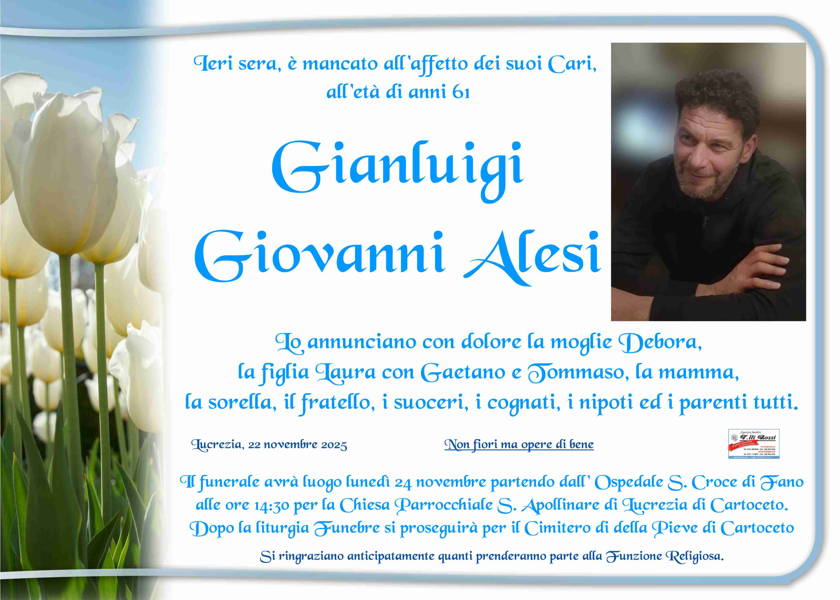 Funerali e annunci funebri a Cartoceto | Gianluigi Giovanni Alesi - Funer24