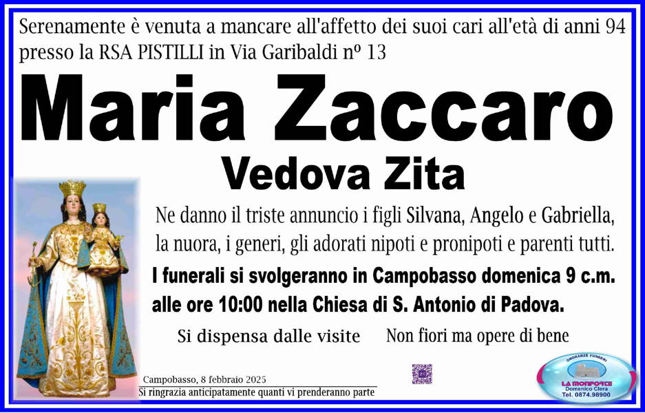 Funerali e annunci funebri a Campobasso | Maria Zaccaro - Funer24