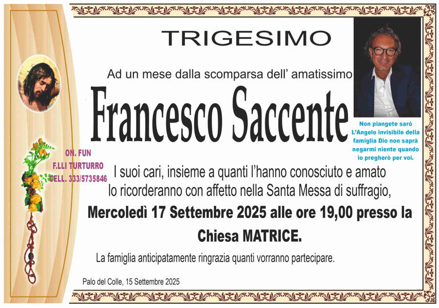 Funerali e annunci funebri a Palo del Colle | Francesco Saccente - Funer24