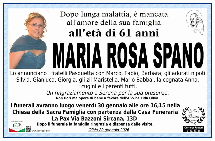Funerali e annunci funebri a Olbia | Maria Rosa Spano - Funer24
