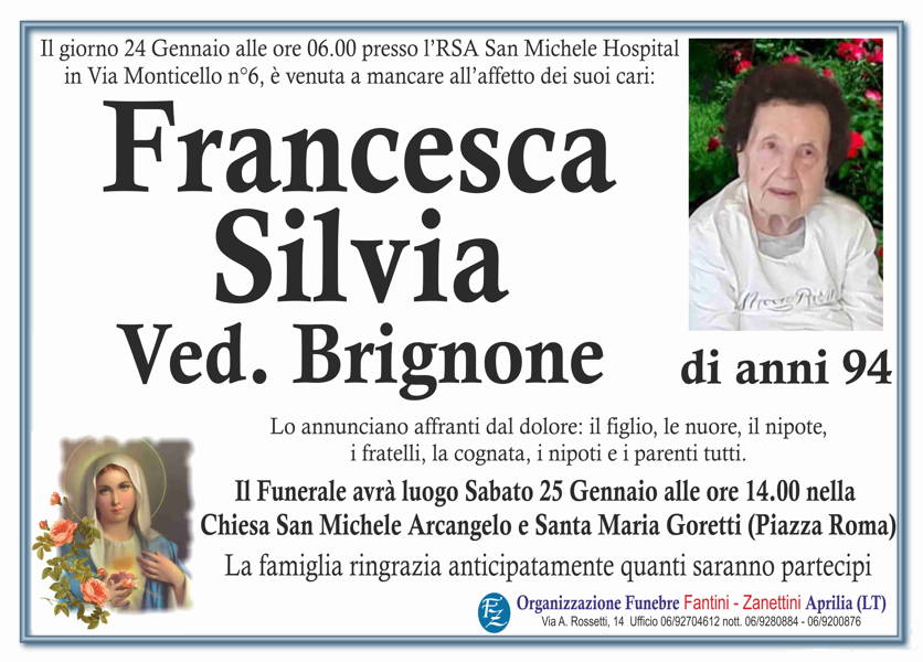 Funerali e annunci funebri a Aprilia | Francesca Silvia - Funer24